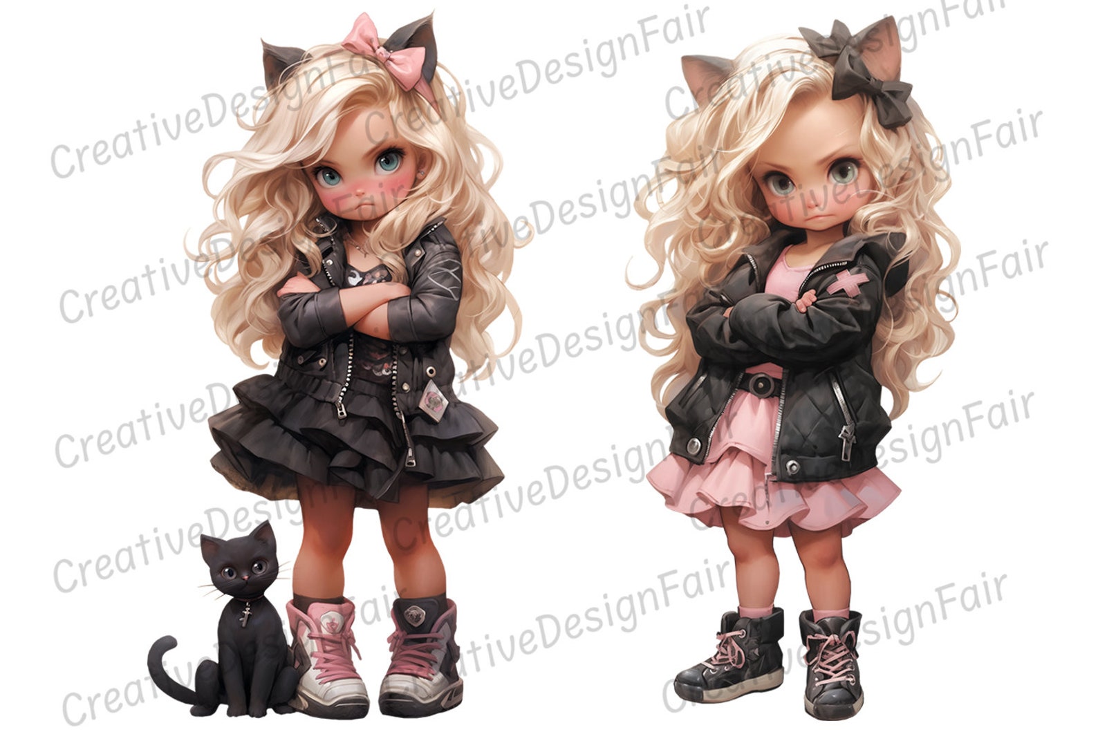 Little Grumpy Girl and Cat 10 PNG NO Background Clipart Ephemera Junk ...