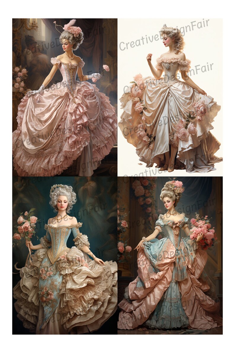 Rococo Lady Victorian Postcard Ephemera Junk Journal Vintage Watercolor ...