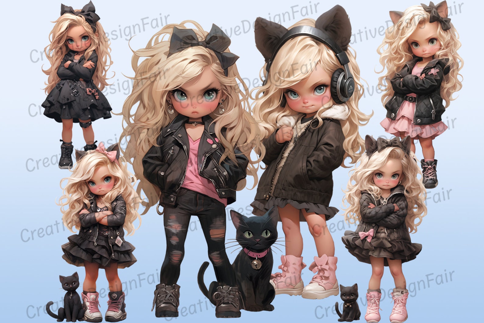 Little Grumpy Girl and Cat 10 PNG NO Background Clipart Ephemera Junk ...