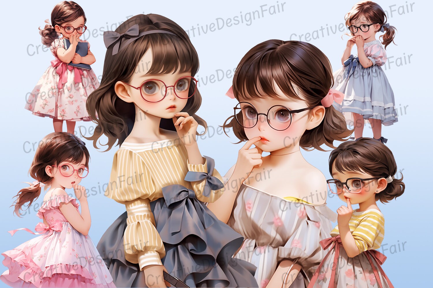 Little Girl in Eye Glasses 10 PNG NO Background Clipart Ephemera Junk ...