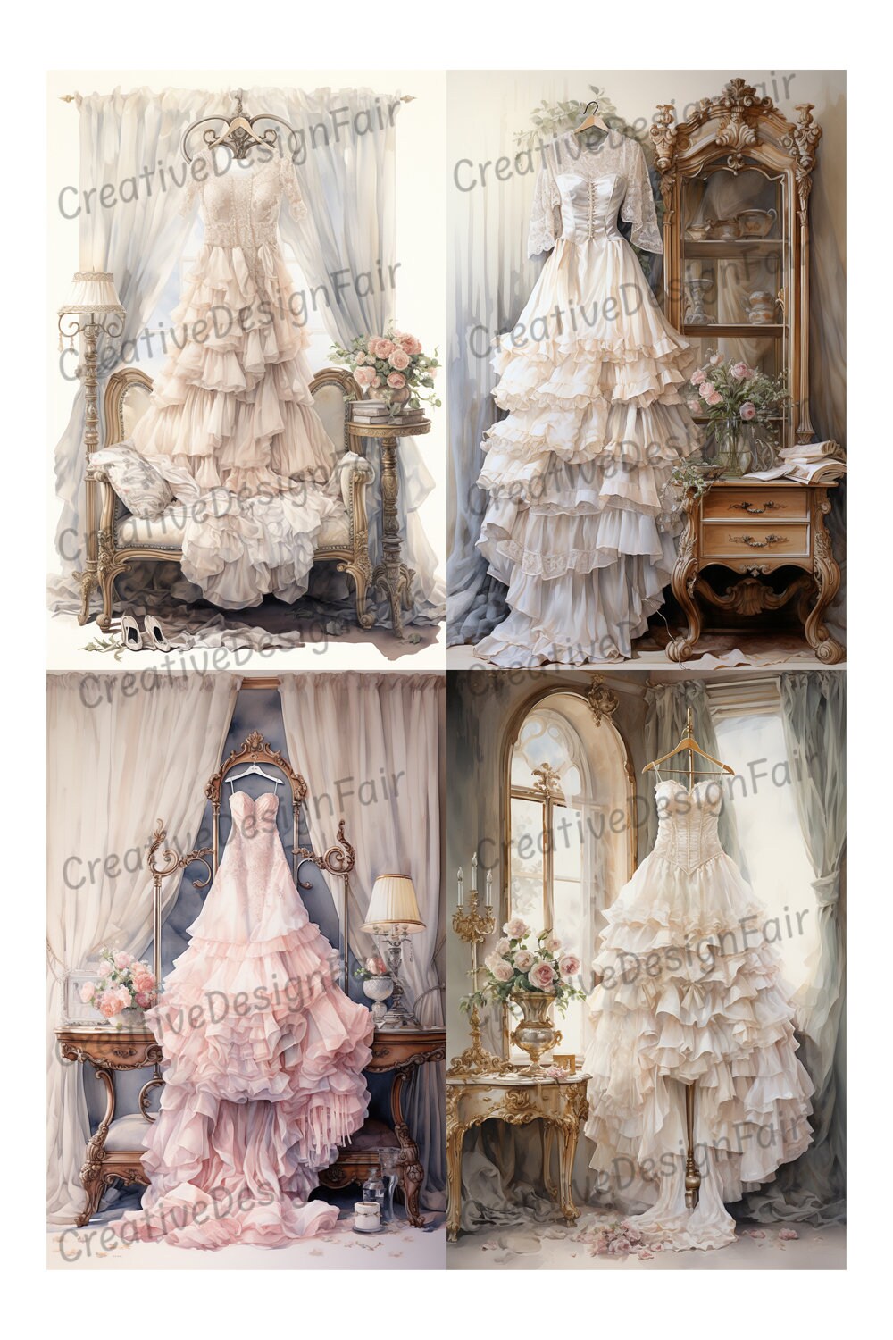 Rococo Bedroom Country Life Postcard Ephemera Junk Journal Watercolor ...