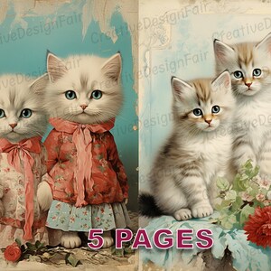 Cute Kittens Cat Victorian Postcard Ephemera Junk Journal Vintage ...