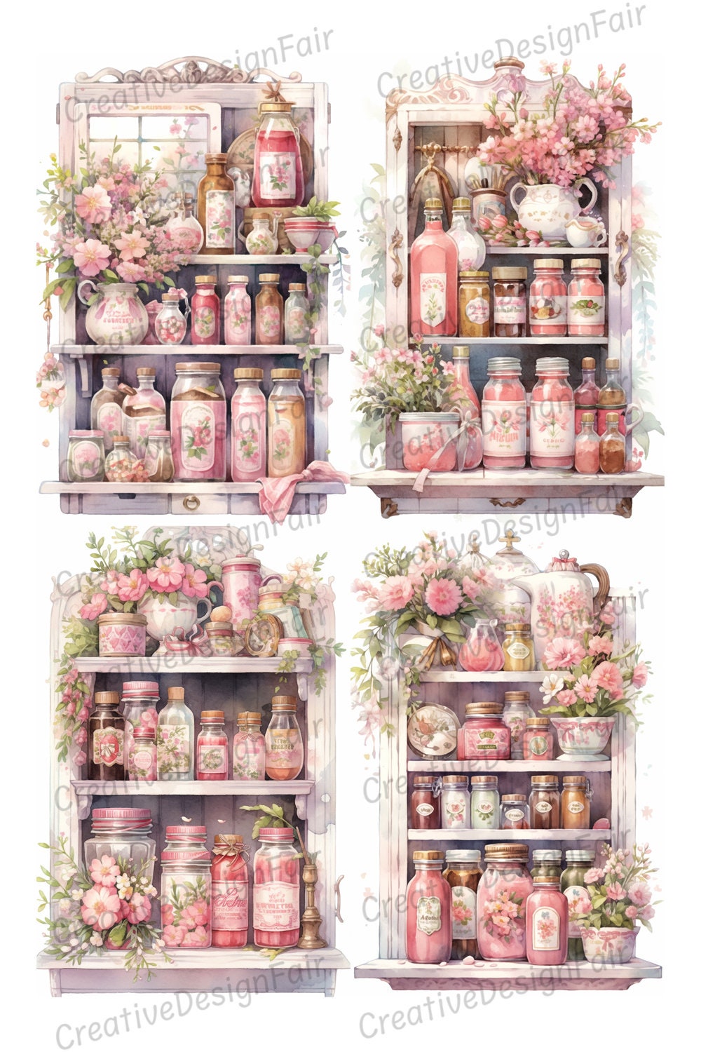 Pink Kitchen Pantry Postcard Ephemera Junk Journal Victorian Watercolor ...