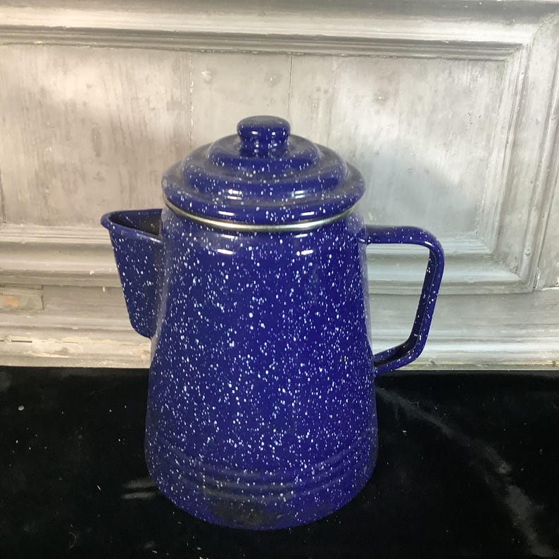 Vintage Blue Enamelware Coffee Pot, Camping Supplies, Coffee Maker - Etsy