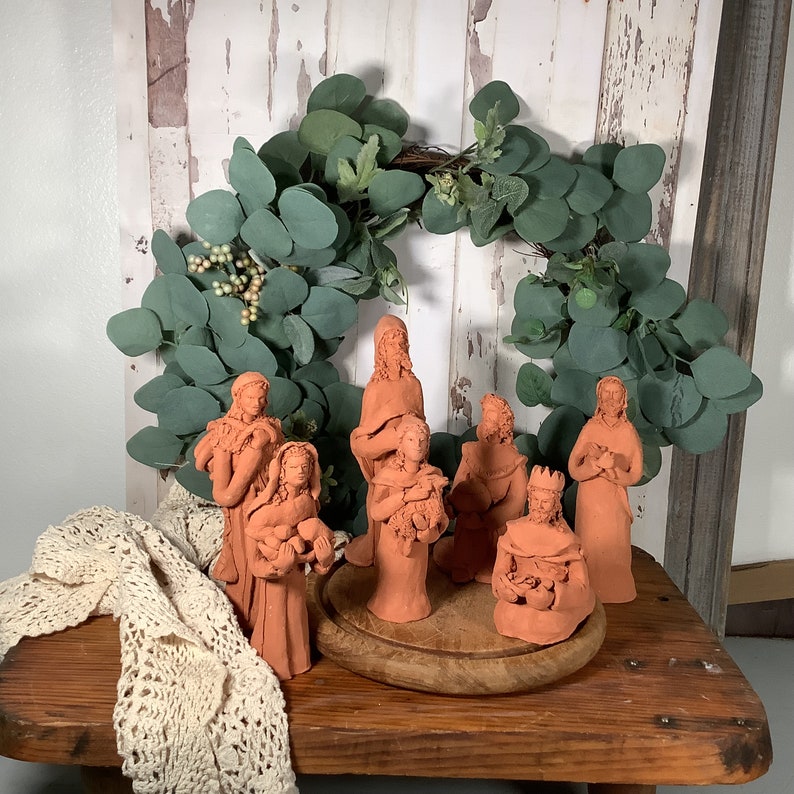 Vintage Handmade Signed Terracotta Nativity Set, Nativity, Religious ...