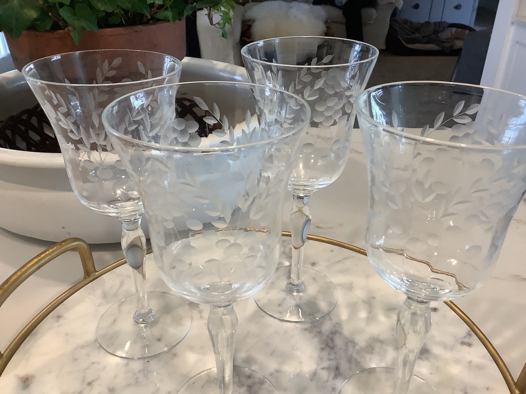 Vintage Etched Wine Glasses, Wine Glasses, Bar Ware - Etsy