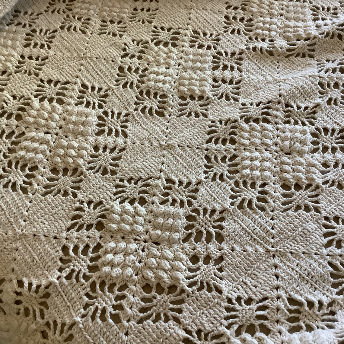 Vintage Hand Crochet Coverlet, Popcorn Crochet Throw, Crochet ...