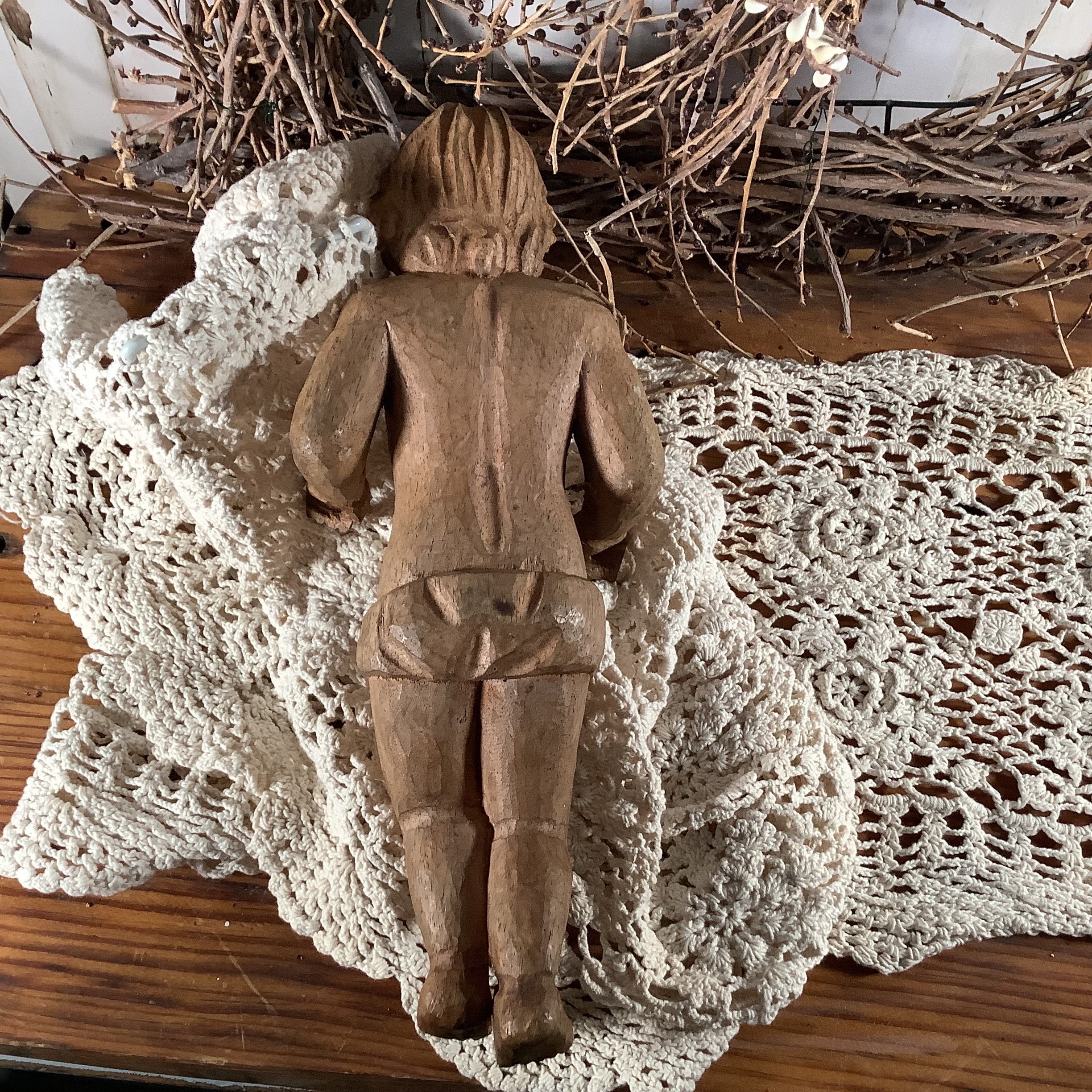 Antique Hand Carved Wooden Baby Jesus, Nativity Scene, Cherub, Baby ...