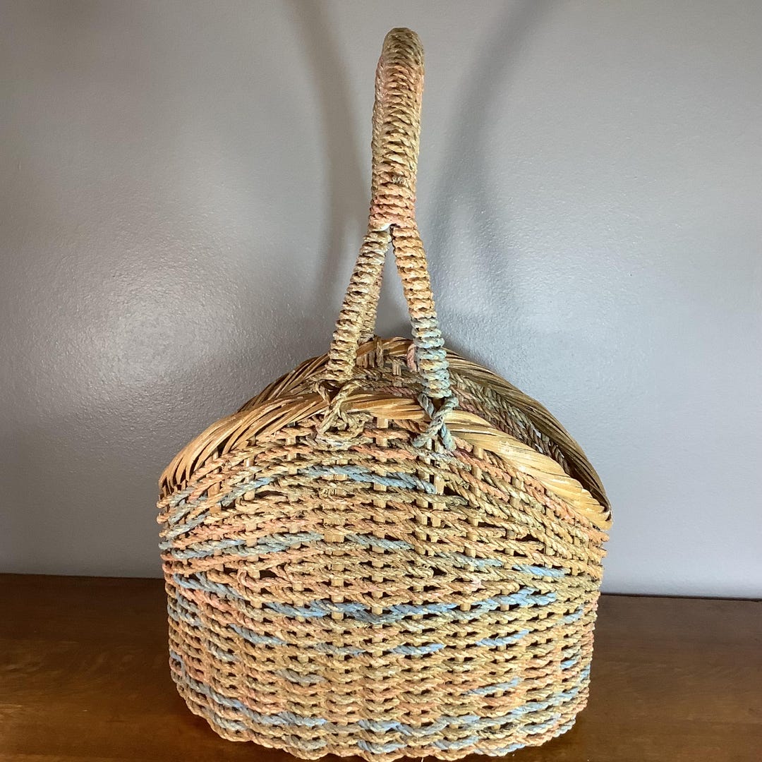 Vintage Tri Color Woven Rope Gathering Basket, Baskets, Storage Baskets ...