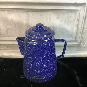 Vintage Blue Enamelware Coffee Pot, Camping Supplies, Coffee Maker - Etsy