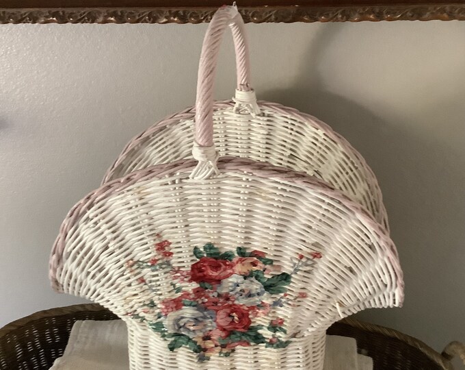 Antique Painted and Decoupage White Wicker Gathering Basket, Baskets - Etsy