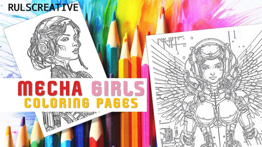 Coloring Pages Mecha Girls Digital Book Robotic Girl Illustrations ...