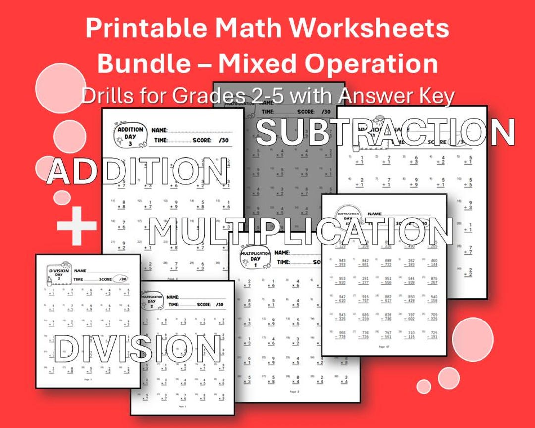 Mixed Operation Math Bundle PDF – Addition Subtraction Multiplication ...