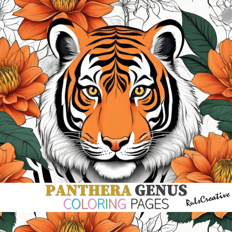 Coloring Pages Panthera Genus Digital Book Tiger Lion Cute PDF Download ...