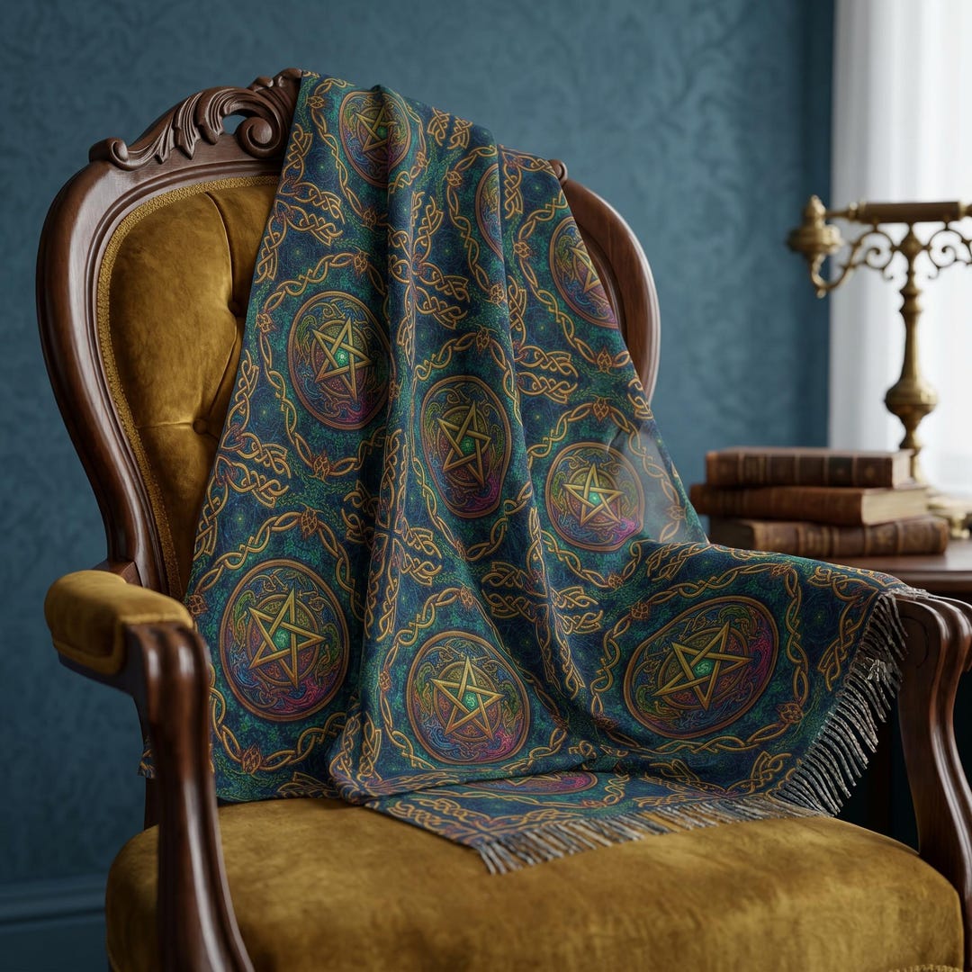 Celtic Pentacle Pattern Light Scarf, Floral Motif Shawl, Jewel Tone ...