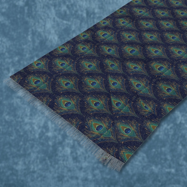 Peacock Feather Scarf Teal Fringe Shawl Wrap Hera Inspired Greek ...