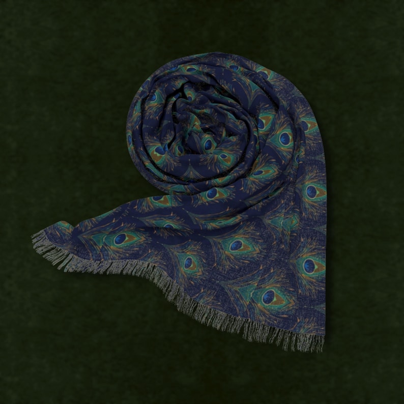 Peacock Feather Scarf Teal Fringe Shawl Wrap Hera Inspired Greek ...