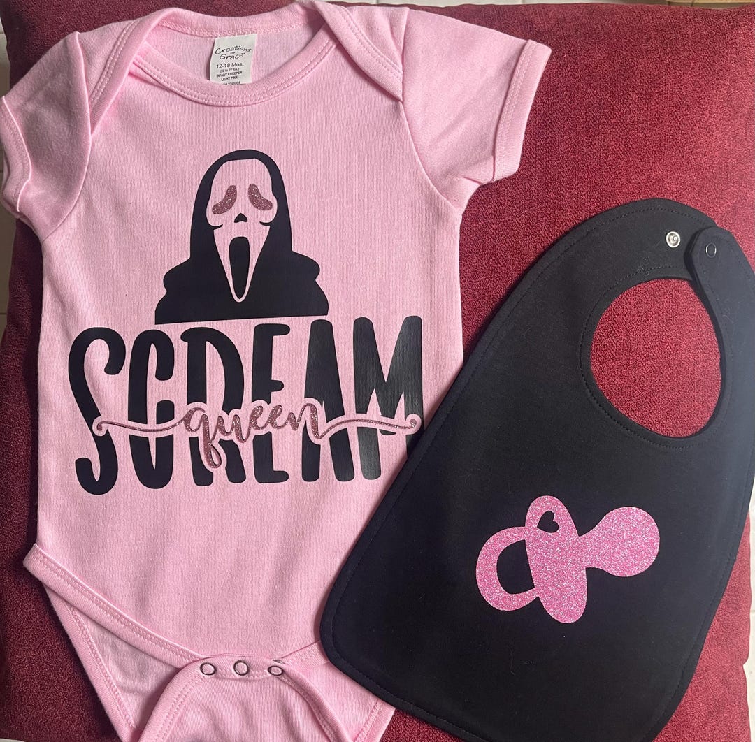 Scream Queen Baby Girl Ghost Face Onsie and Bib Set - Etsy