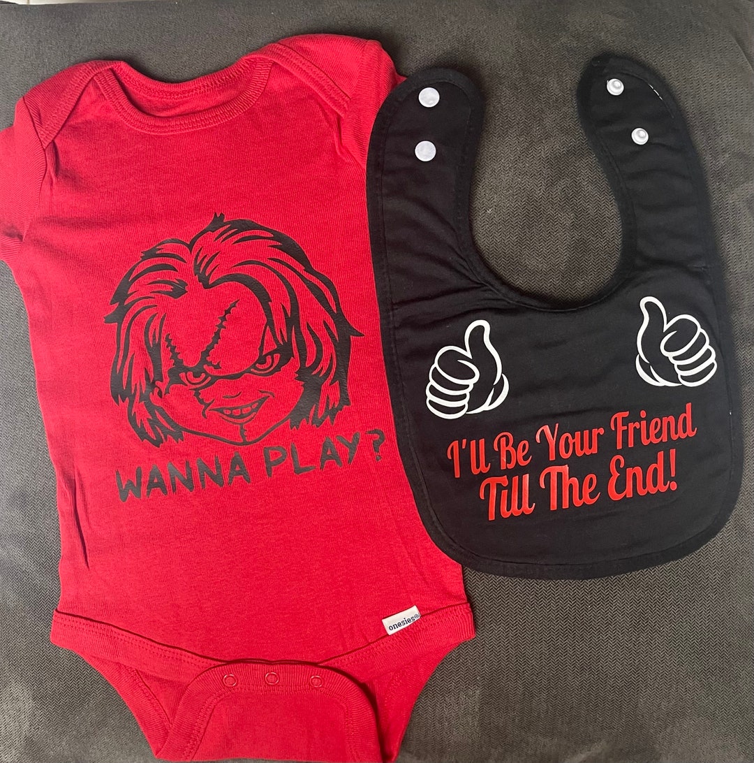 Halloween Chucky Onsie and Bib Set Want to Play - Etsy