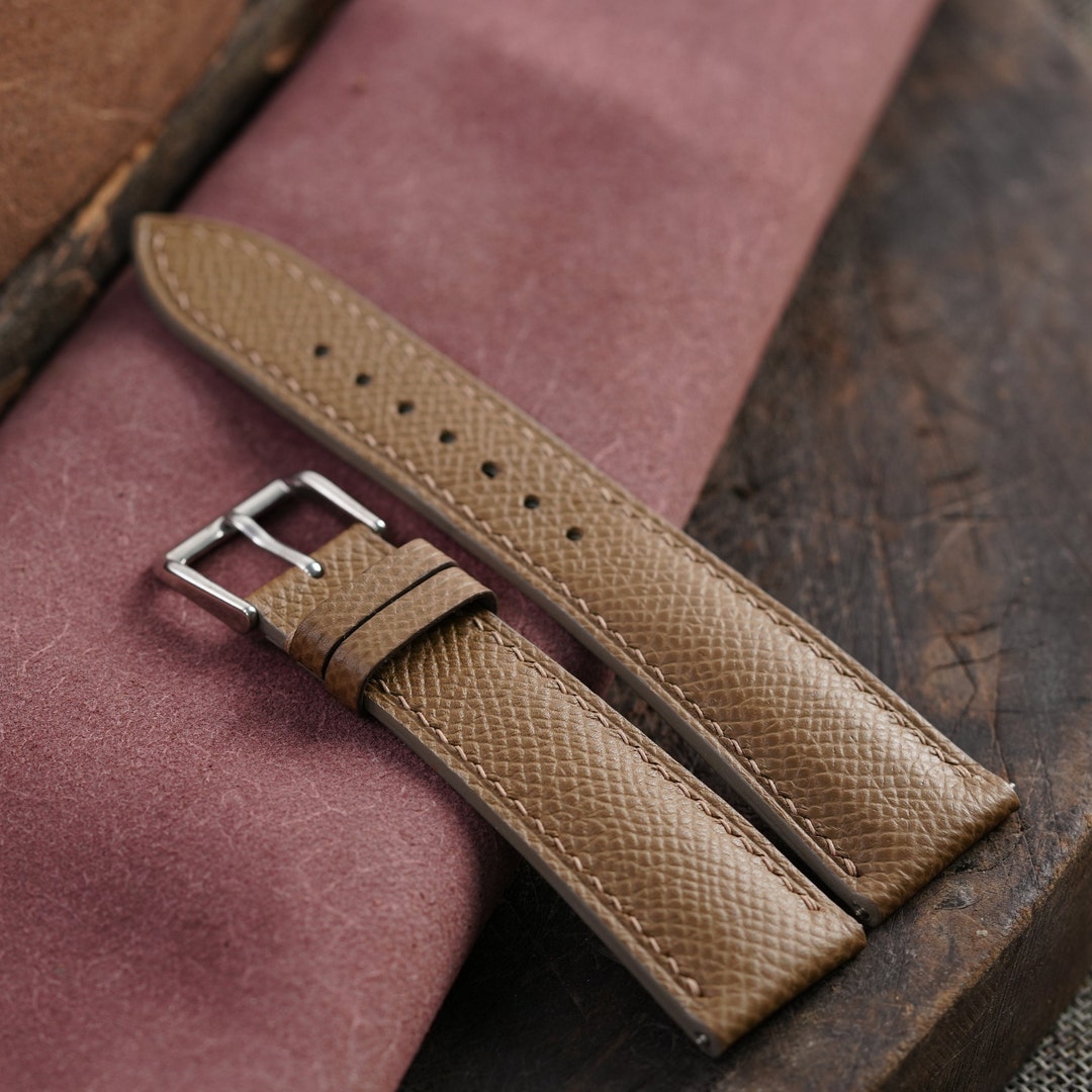 Dark Gold Epsom Leather Watch Strap - Handmade Custom Bands in Sizes ...