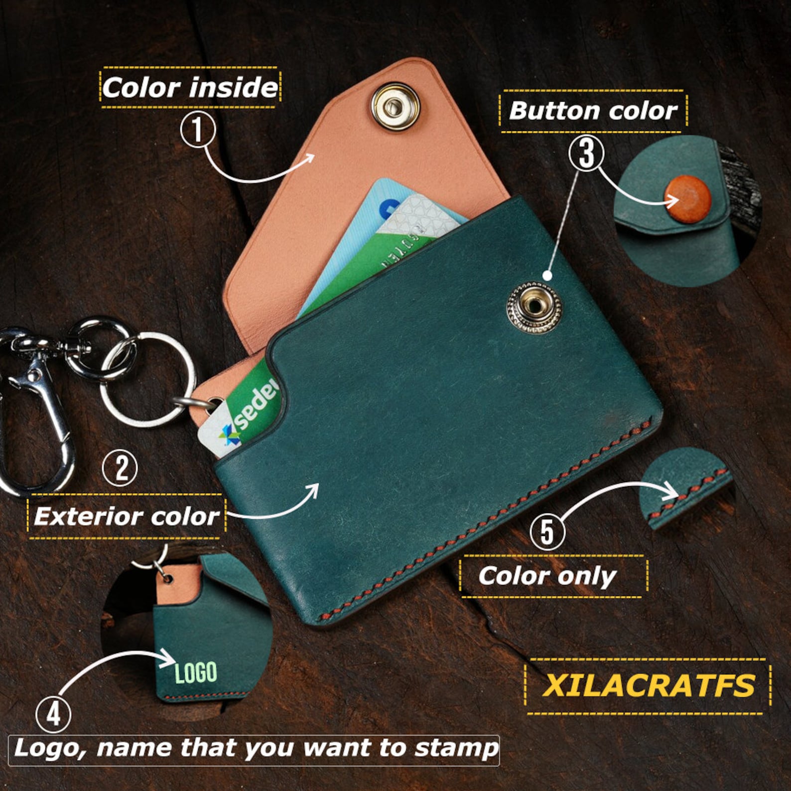Custom Keychain ID Wallet Personalized Leather Keychain Wallet for ...
