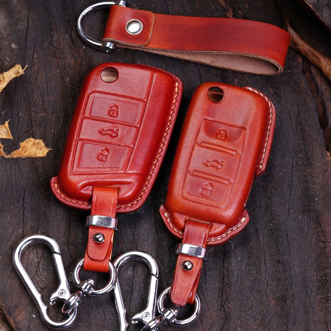 VW Atlas Jetta Golf Tiguan Leather Key Fob Cover, Case for Volvagen ...