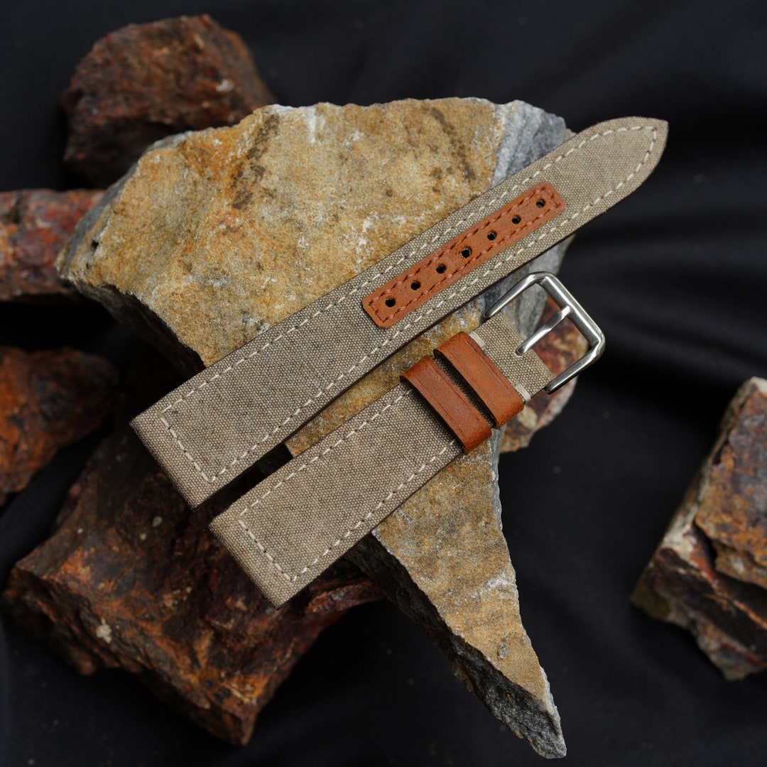 Handmade Custom Edge Paint Color Sailcloth Mix Watch Straps in Grey ...
