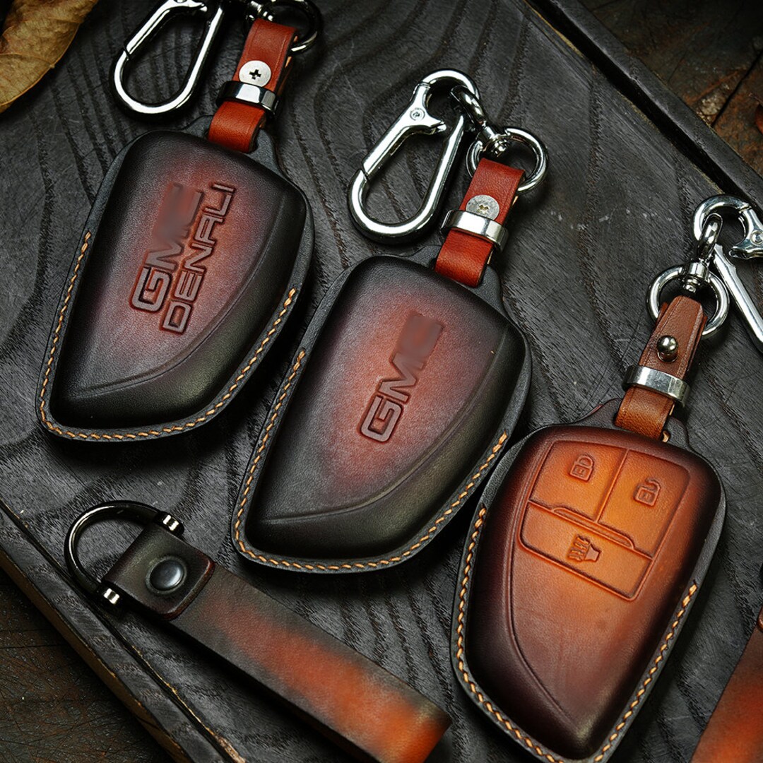 For Sierra, Chevy Silverado, Tahoe Leather Key Fob Cover: 1500, 2500 ...