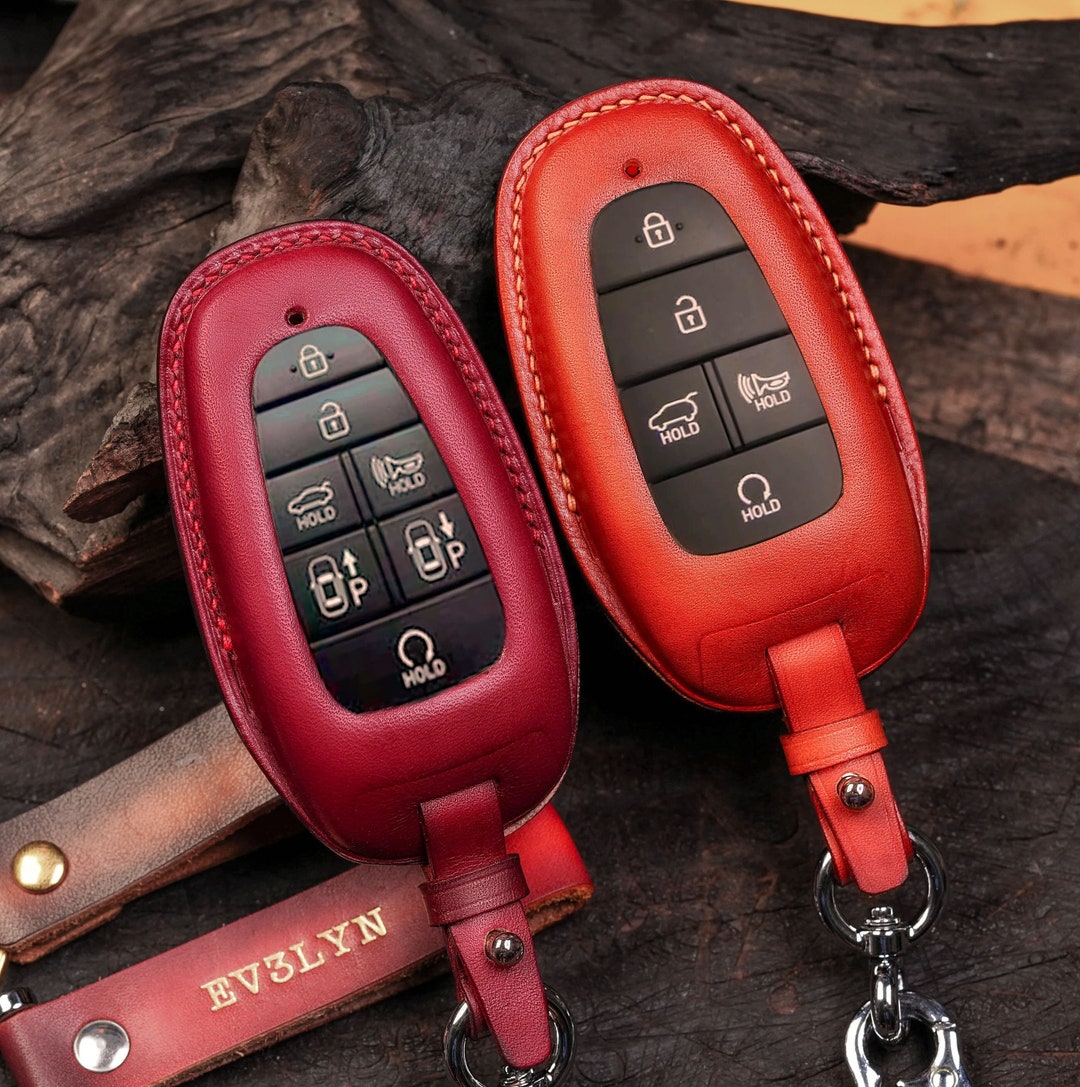 Leather Key Fob Cover for Palisade 4-8 Buttons, Sonata, NEXO, Santa Fe ...