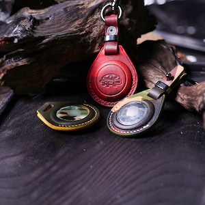 Customized Leather AirTag Keychain Holder - Engraved AirTag Cover for ...