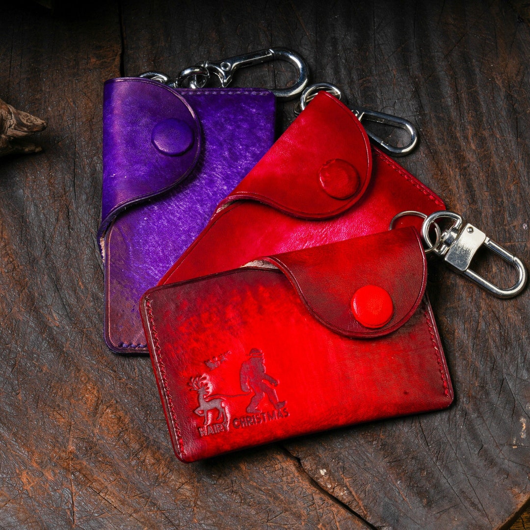 Leather Keychain Card Wallet Minimalist Keychain Card Holder ...