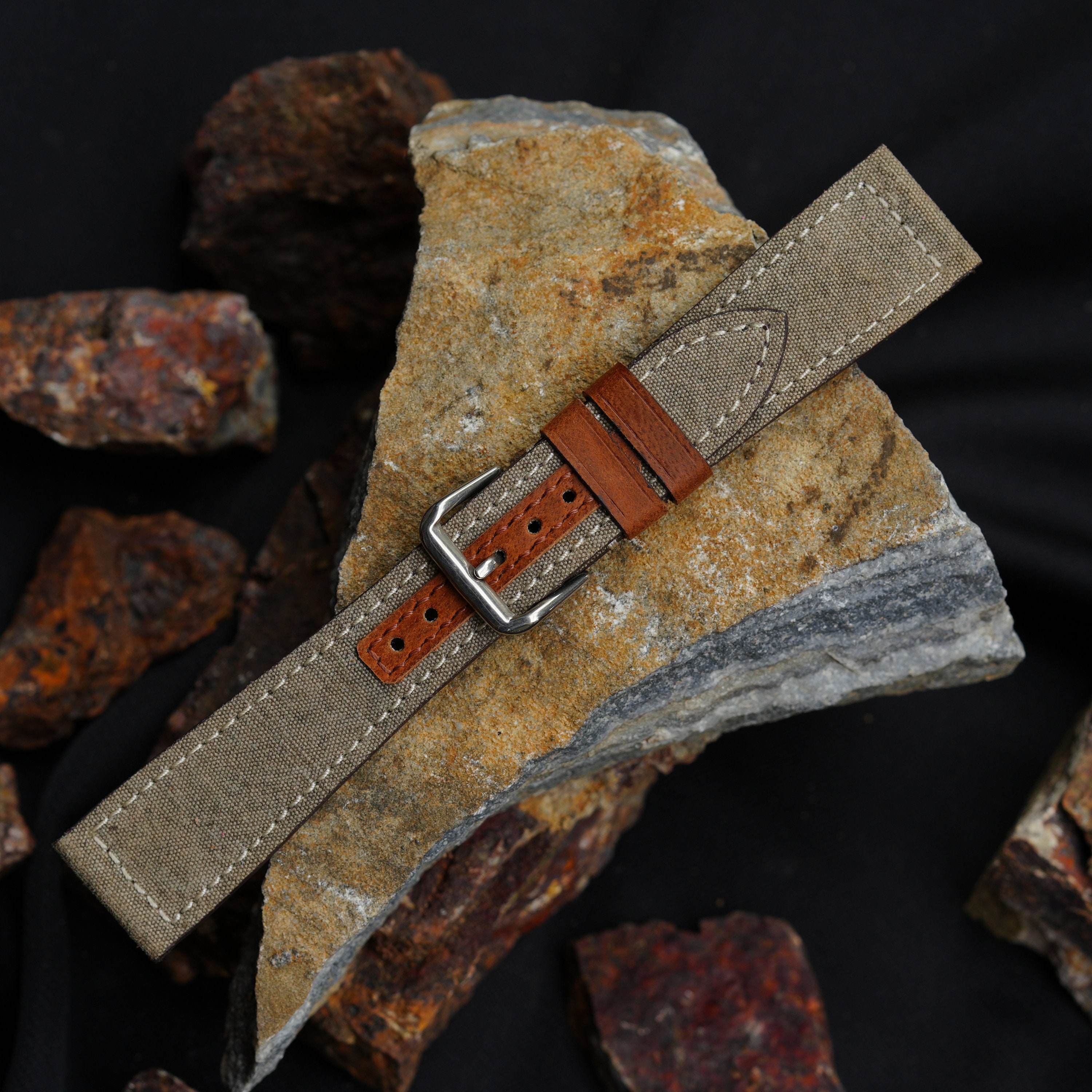 Handmade Custom Edge Paint Color Sailcloth Mix Watch Straps in Grey ...
