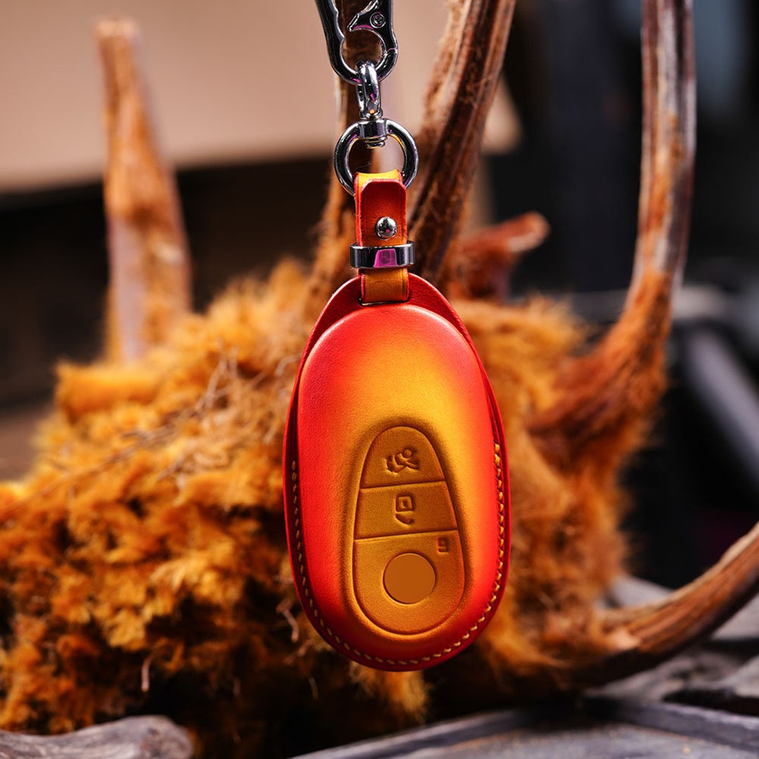 Patina Color Orange Leather Key Fob Cover for Mercedes-benz GLC, C ...