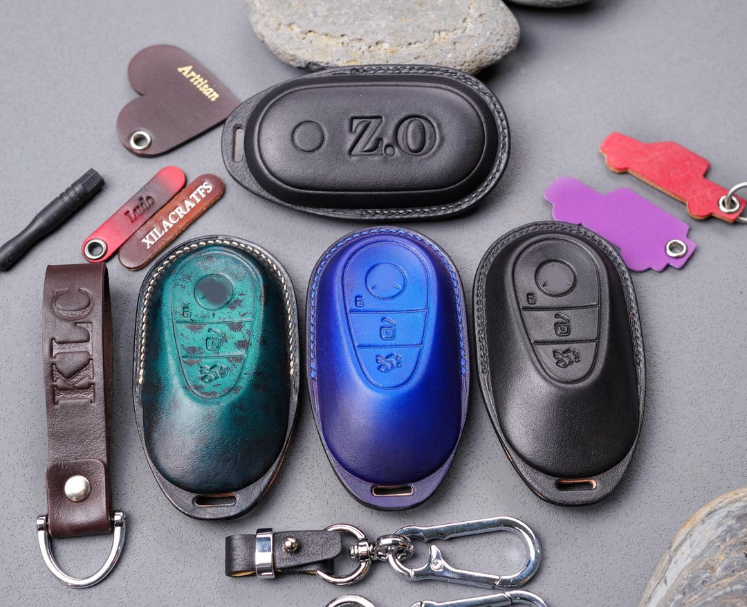 Personalized Mercedes 2024 C/E/S/GLC Leather Key Fob Cover for AMG W205 ...