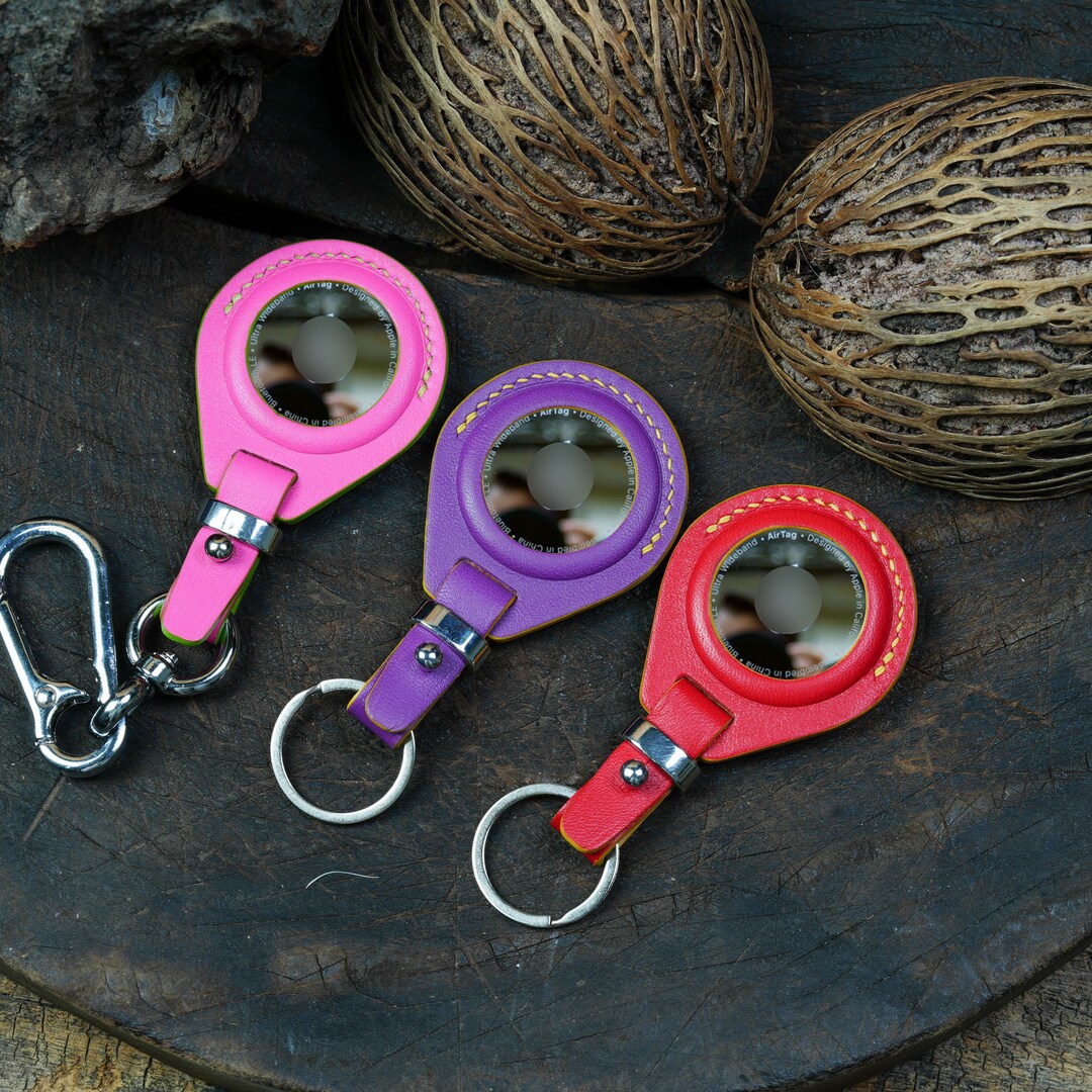 Personalized AirTag Holder Leather Keychain, Engraved Apple Tag ...
