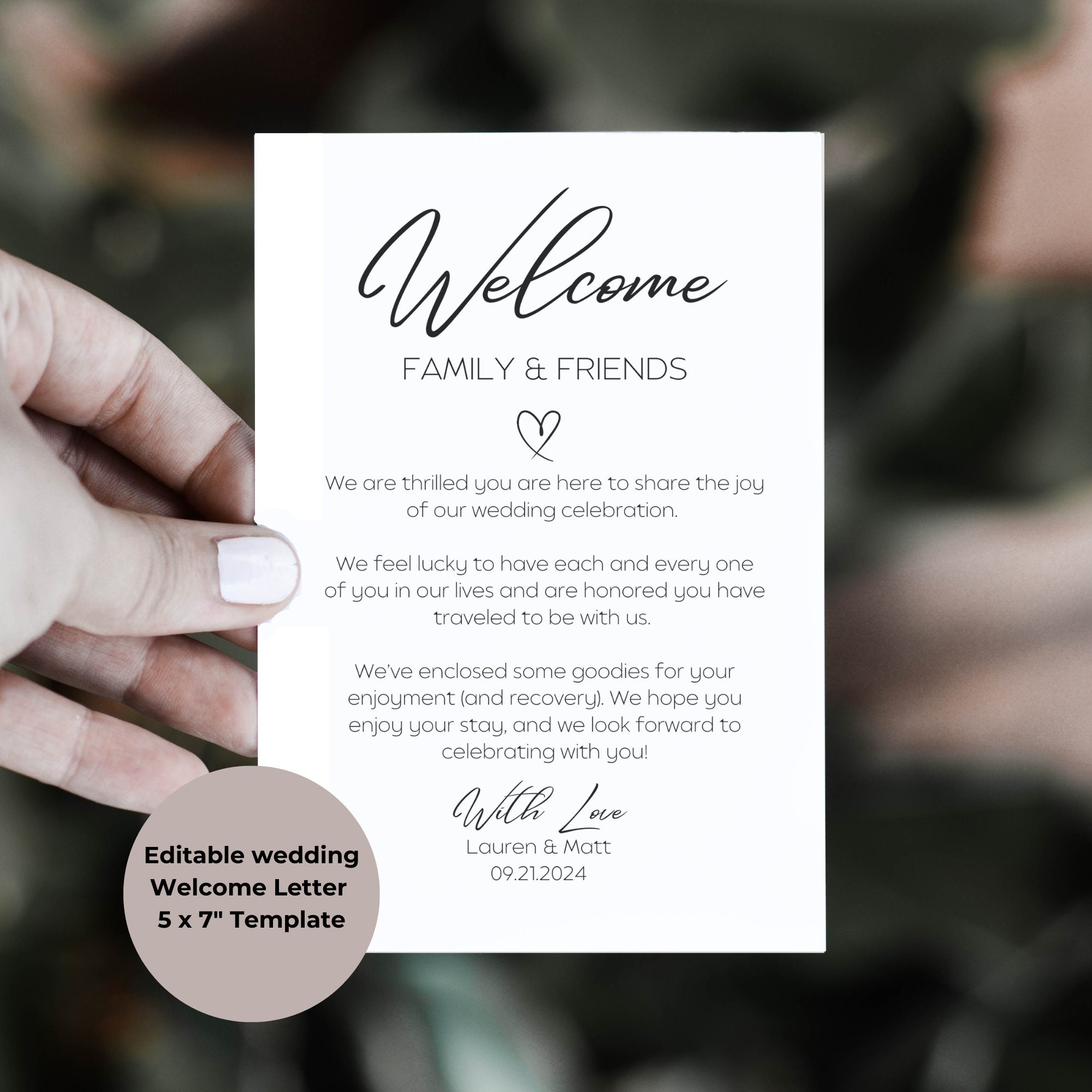 Minimalist Wedding Welcome Letter Template: Canva Printable (instant ...