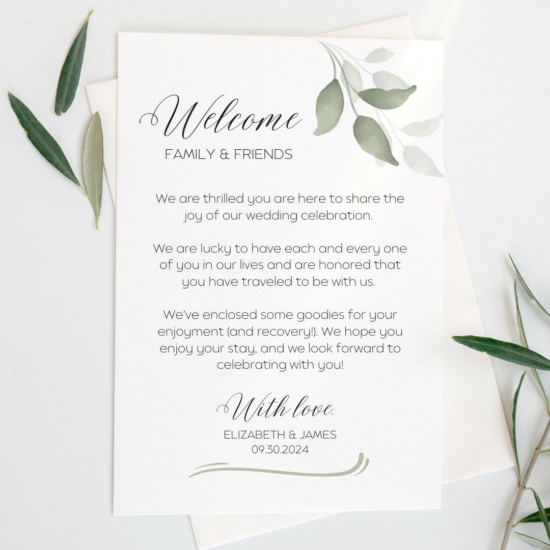 Wedding Welcome Letter Template Minimalist Eucalyptus Welcome - Etsy