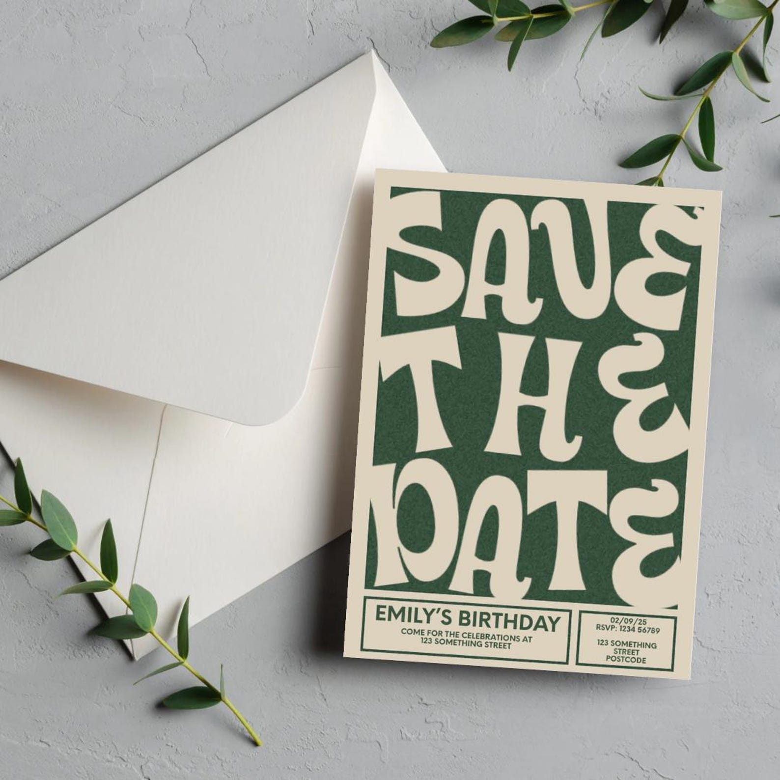 Editable Green and Beige Birthday Invitation Canva Template | Green ...