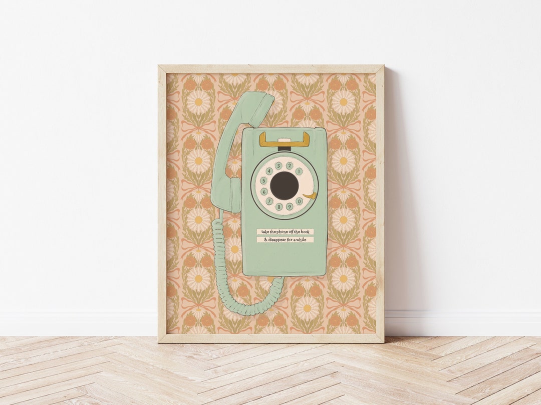 Retro Telephone Print, Vintage Floral Art, Mint Green (digital Download ...