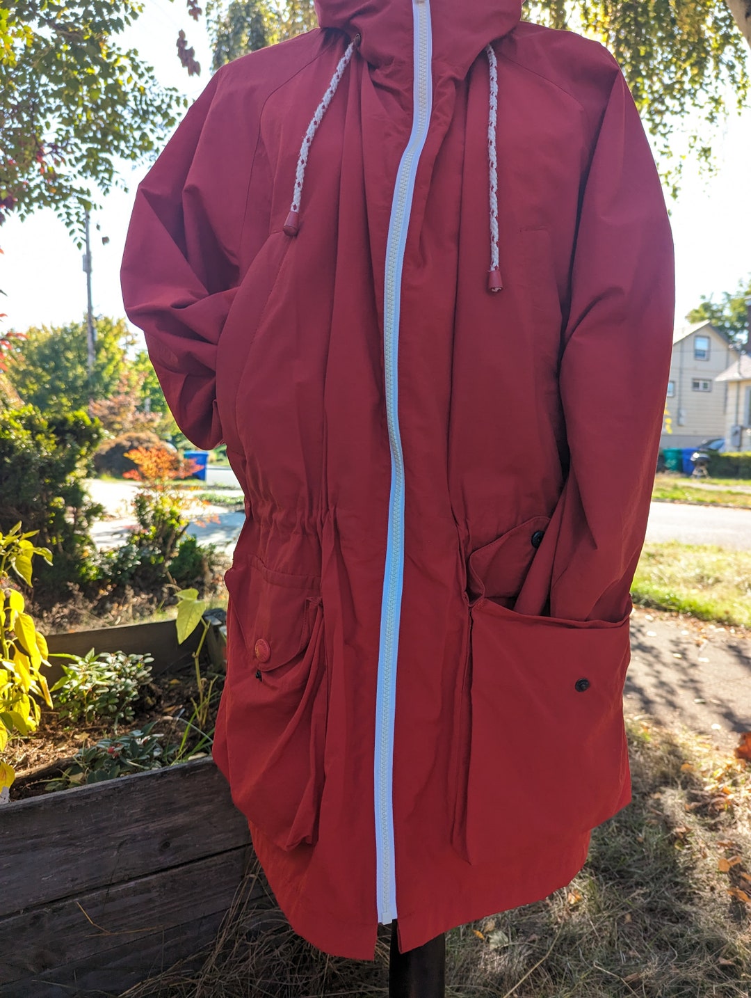 Vintage IZOD Preppy Red Nylon Cotton Medium Hidden Hood Jacket Coat - Etsy