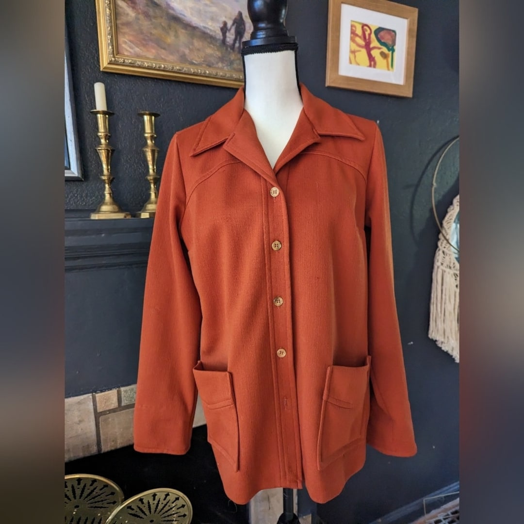 Vintage 70s 80s Ladies Leisure Suit Rust Orange Ponte Pants Jacket ...