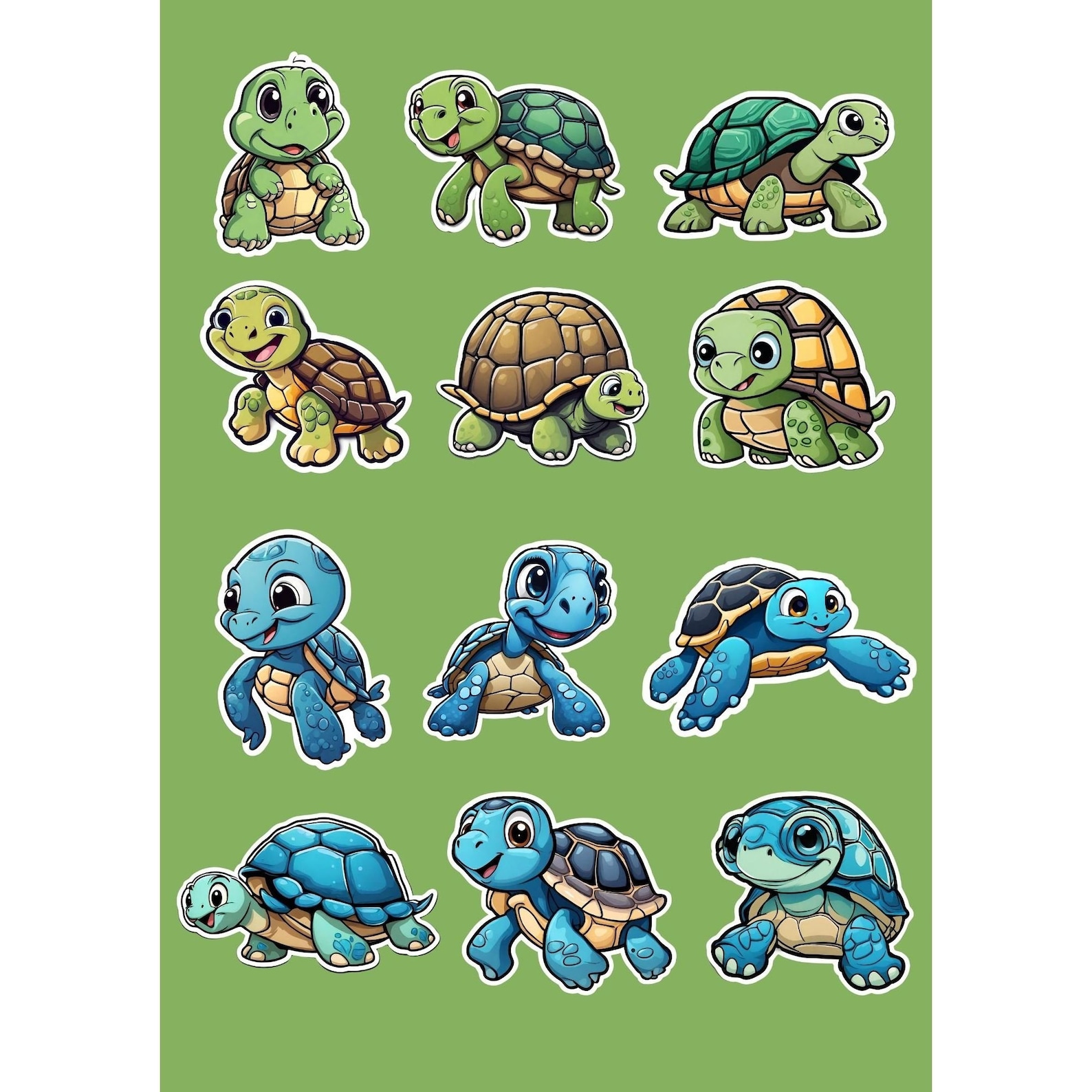 Printable Turtle Sticker / 2 Sticker Sheet / Print and Cut Turtle ...