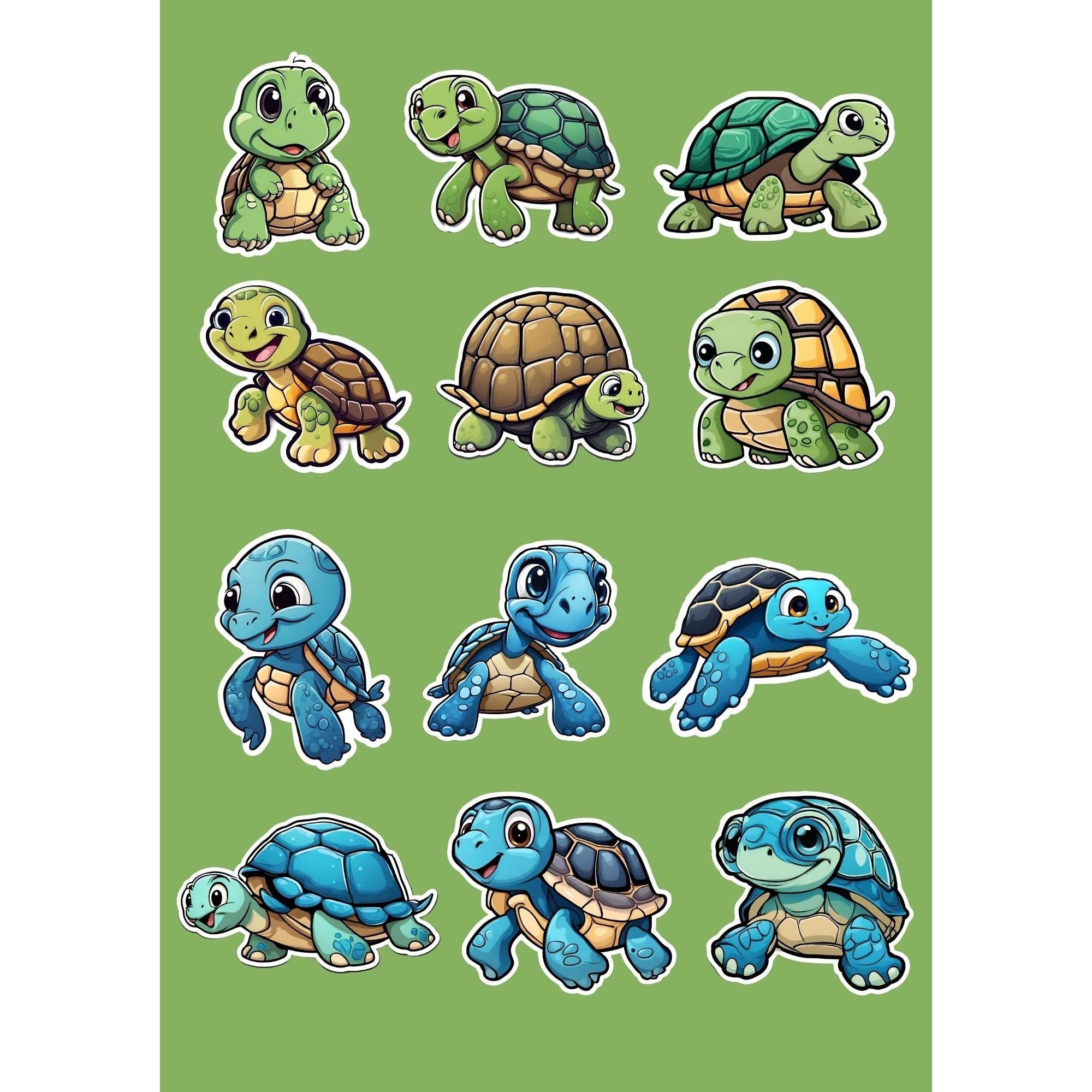 Printable Turtle Sticker / 2 Sticker Sheet / Print and Cut Turtle ...