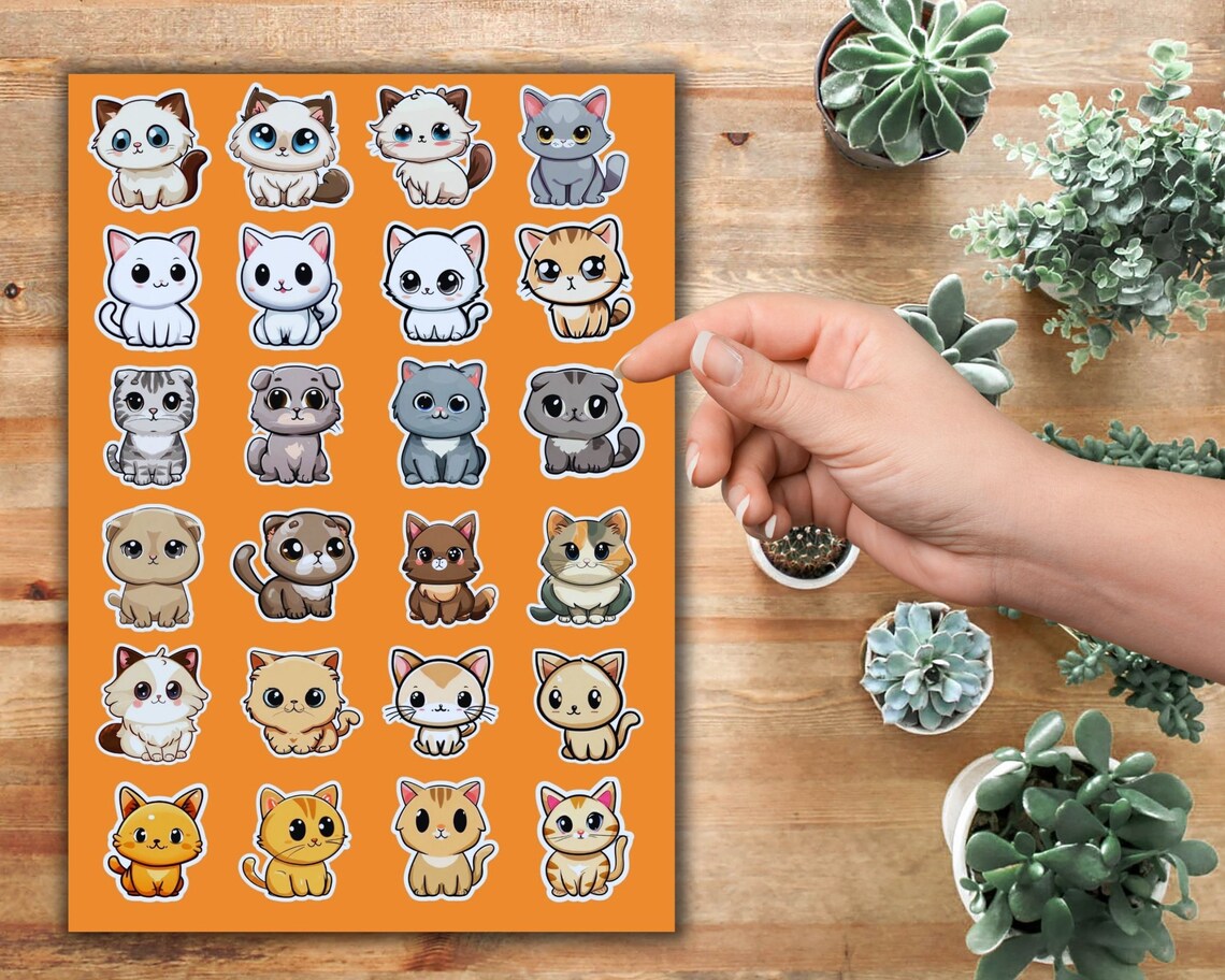 Printable Cat Stickers / Cute Cat Stickers / Cute Animal Stickers ...