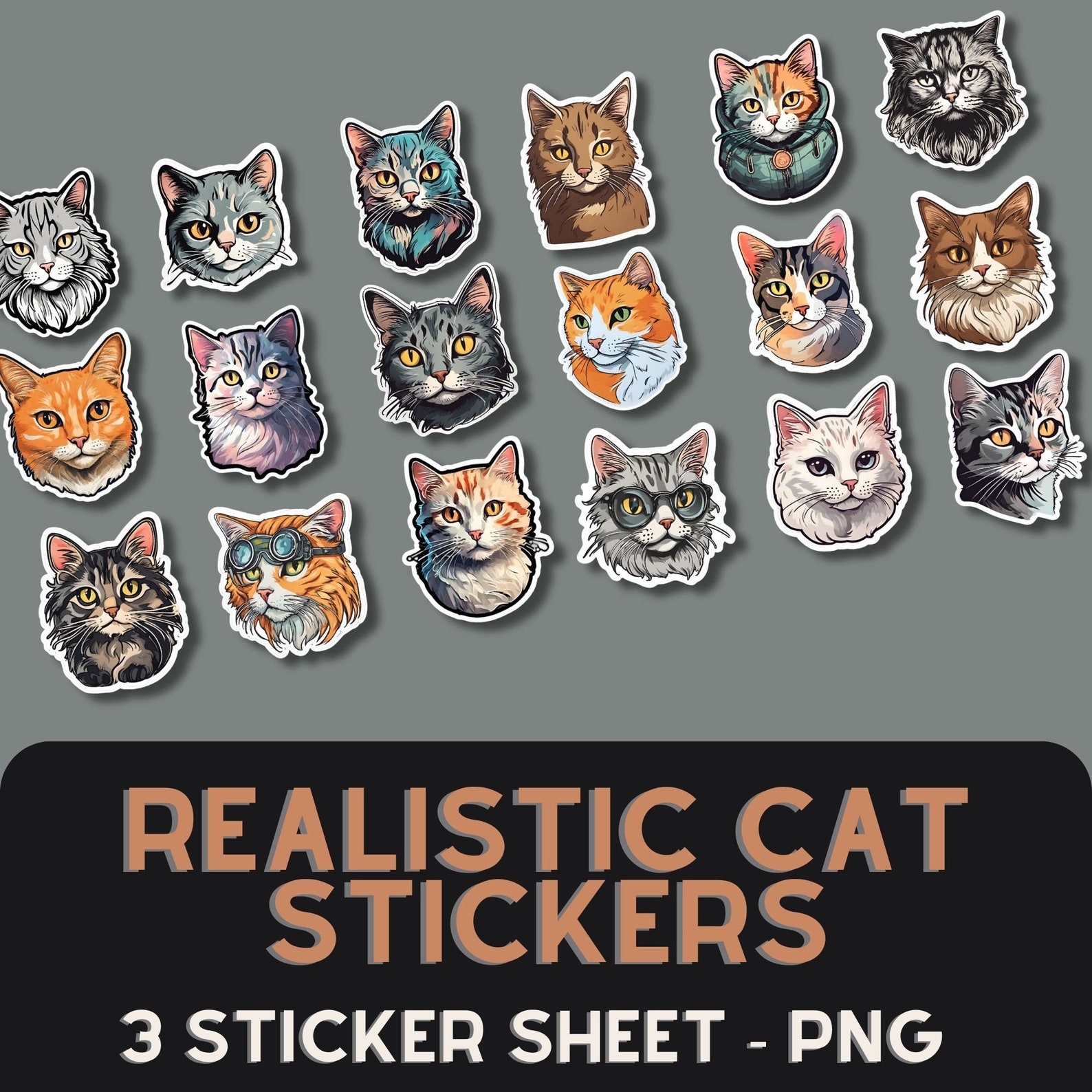 Printable Cat Stickers / Realistic Cat Stickers / Cute Cat Stickers ...