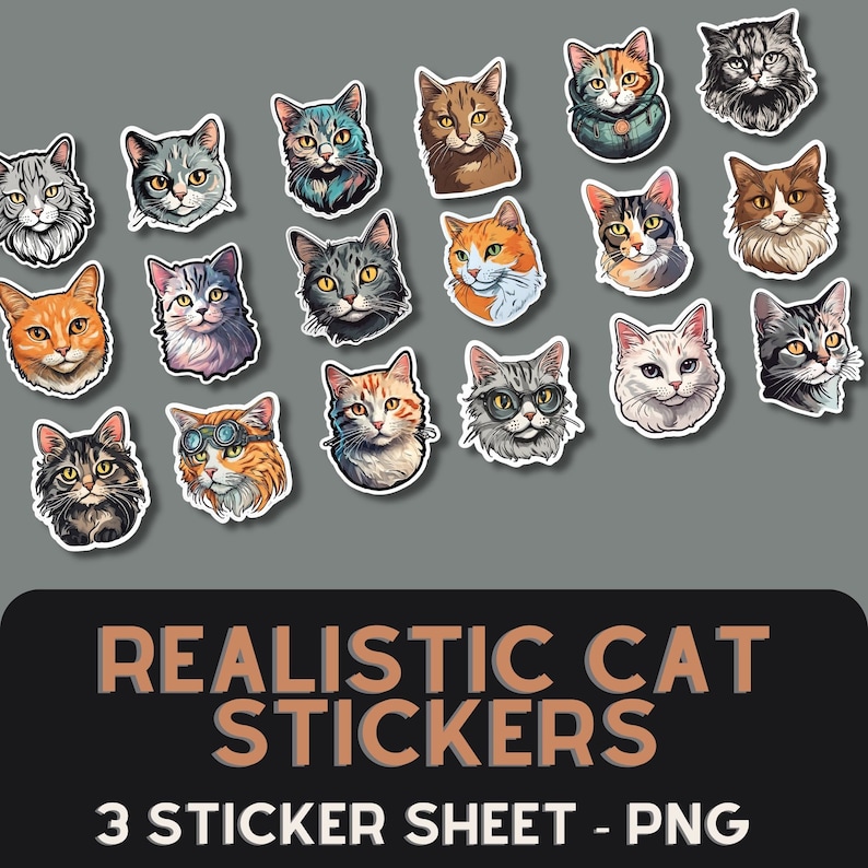 Printable Cat Stickers / Realistic Cat Stickers / Cute Cat Stickers ...