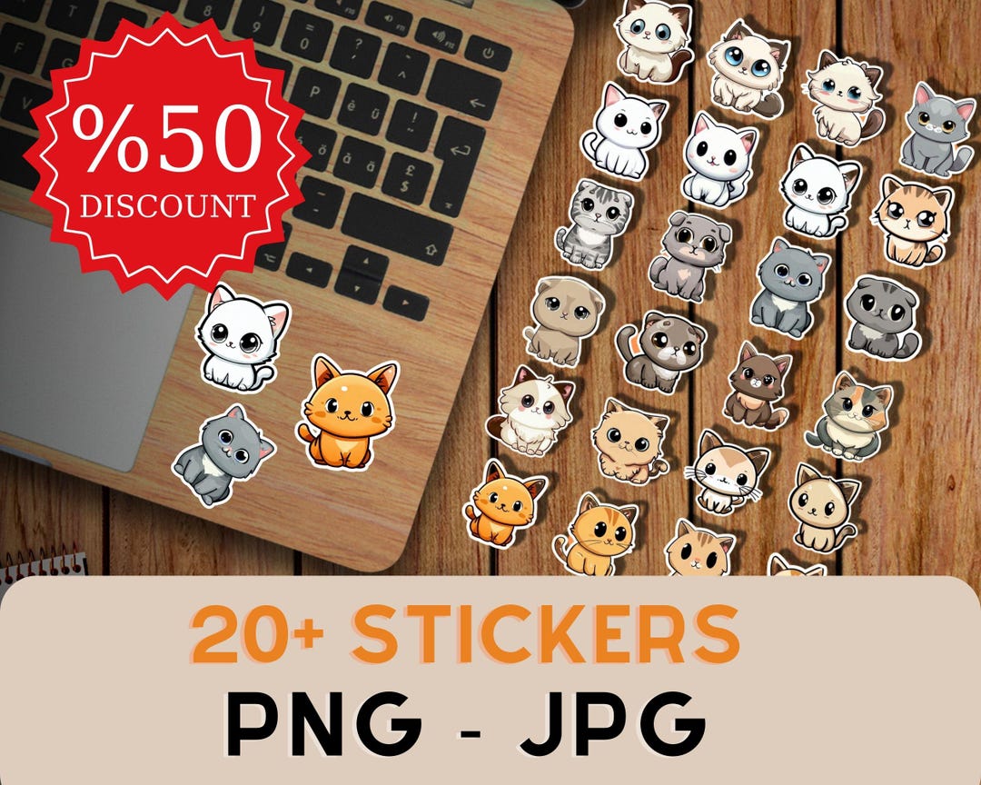 Printable Cat Stickers / Cute Cat Stickers / Cute Animal Stickers ...