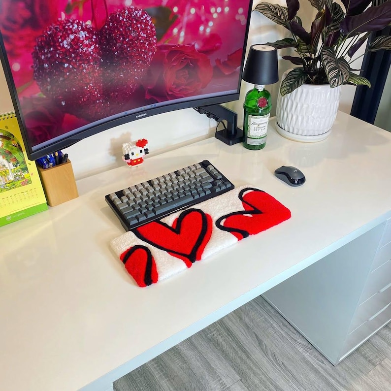 Hand-tufted Red Hearts Keyboard Wrist Rest | Ergonomic Desk Decor - Etsy