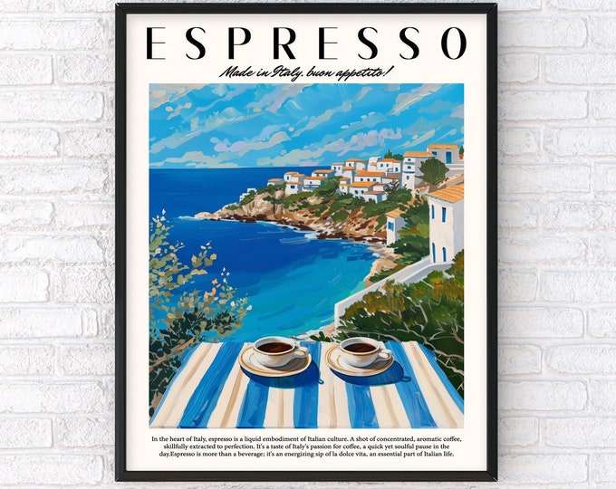 Coffee Poster, Italian Espresso Print, Kitchen Decor, Retro Coffee Art ...