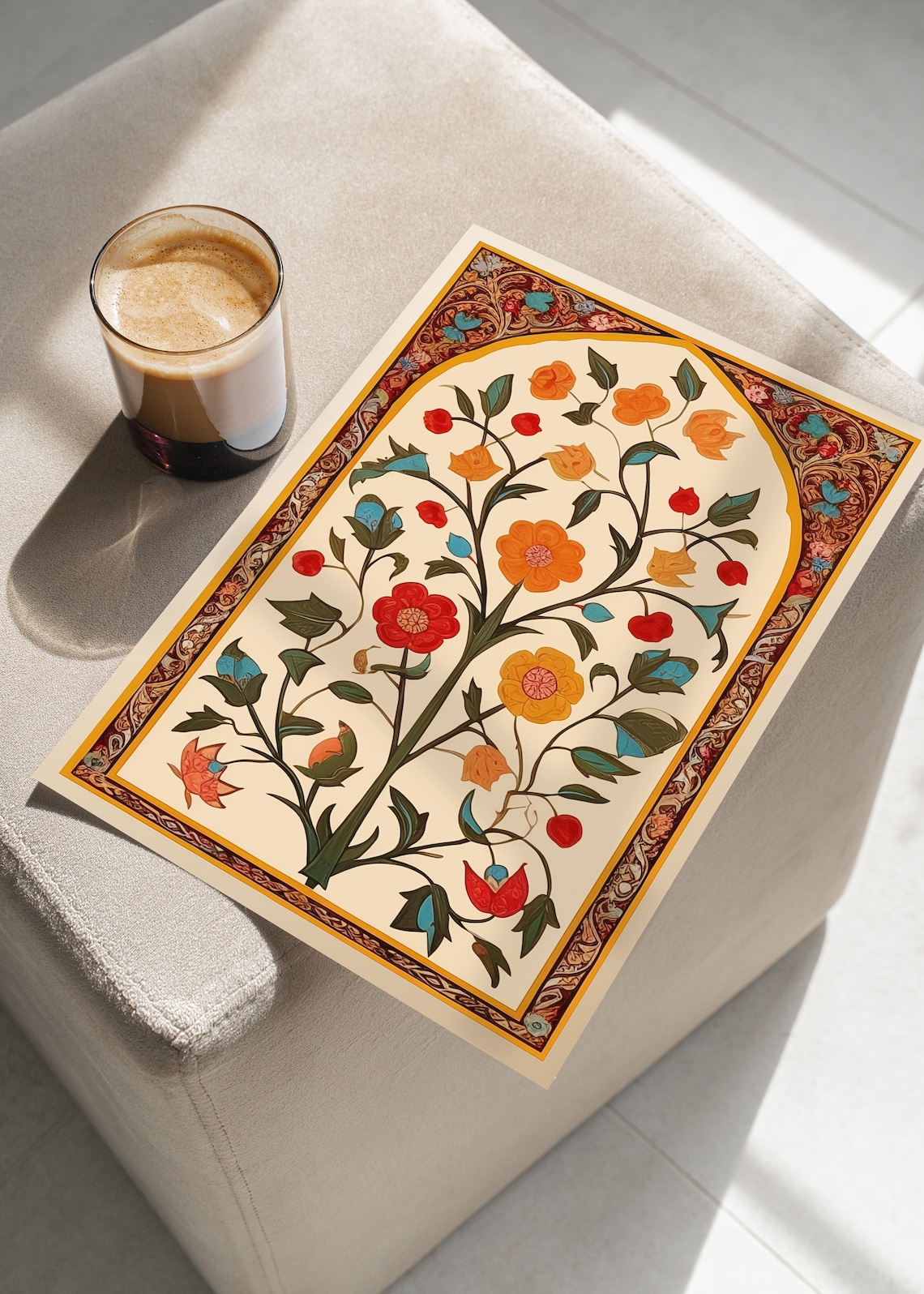 Traditional Islamic Floral Art Poster With Arabic Calligraphy, Vibrant ...